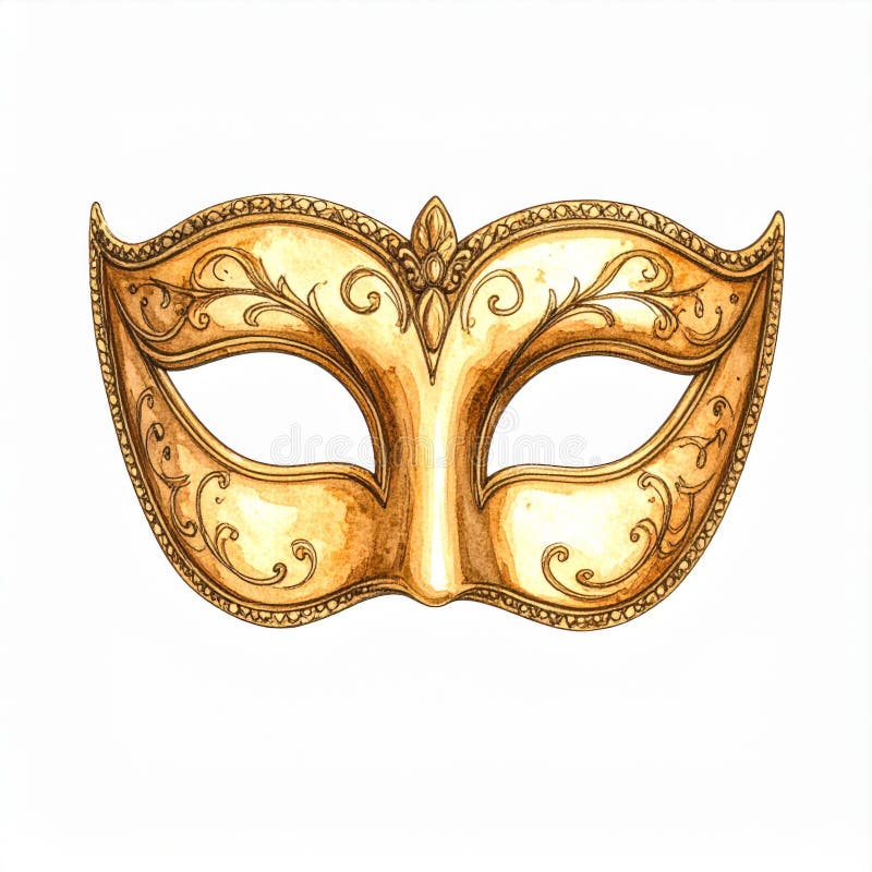 Gold Venetian Mask Watercolor Illustration Stock Illustration ...
