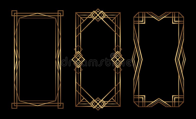 Gold Vertical Vector Frames Art Deco Style. Lux Golden Borders with ...