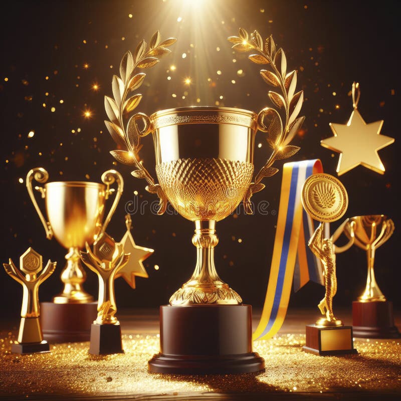 Gold Victory Cups. Ai Generative Stock Illustration - Illustration of ...