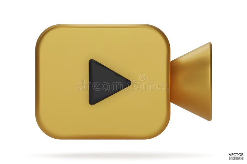 Gold Video Camera Icon Isolate on White Background. 3d Realistic Movie ...