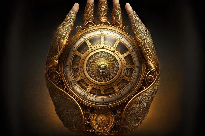 Gold Vintage Clockwork with Dial with Hands in Center Stock ...