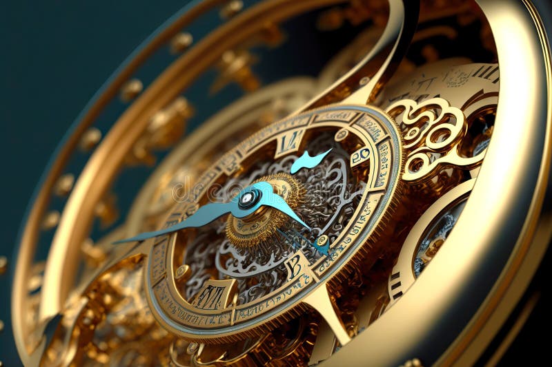 Gold Vintage Clockwork with Dial with Hands in Center Stock ...