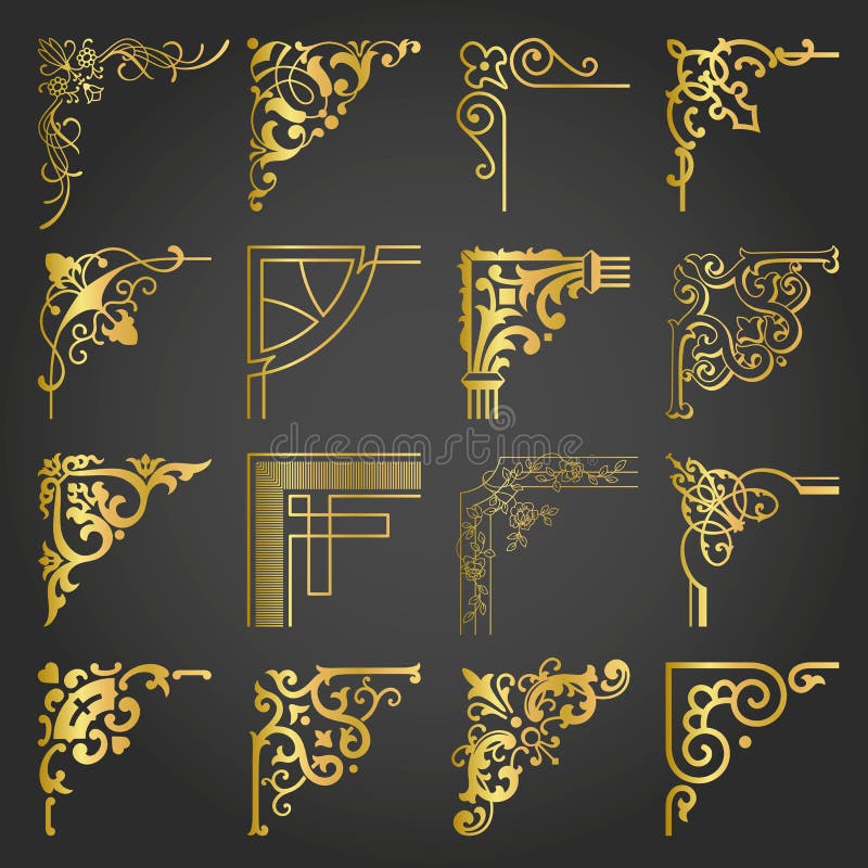 Gold corners set stock vector. Illustration of floral - 35642420