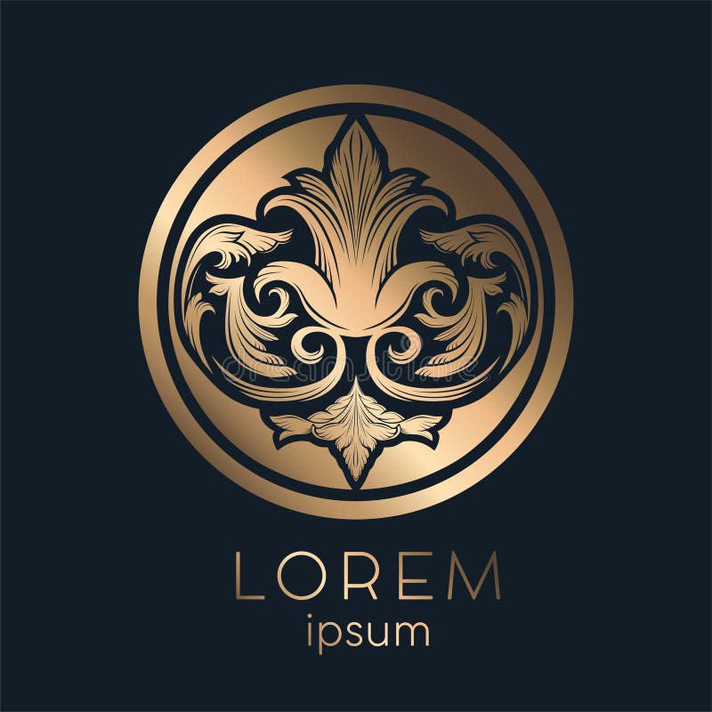 Gold Vintage Logo in a Circle with Antique Lotus, Vector Illustration ...