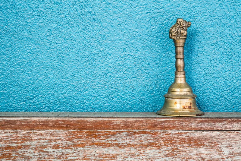 Gold Vintage Retro Bell on Wooden Table Stock Image - Image of alarm ...