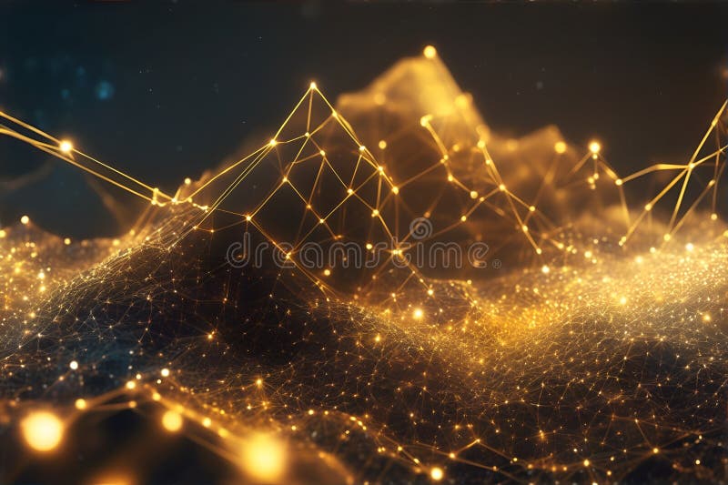 Gold Virtual Technology Background with Lines and Grids. Generative AI ...