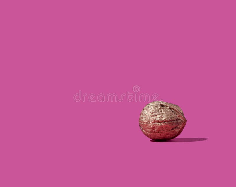 Gold Walnut on Bright Pink Background Stock Photo - Image of shell ...