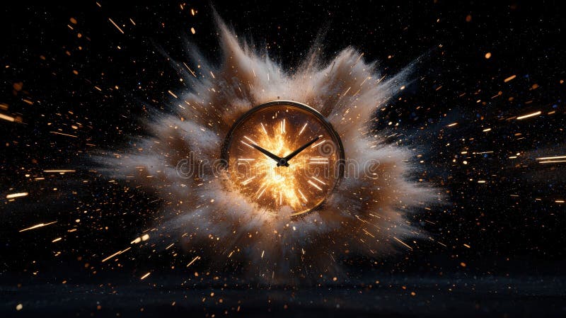 A Gold Watch with a Black Face and Hands is Shown Exploding in a Burst ...