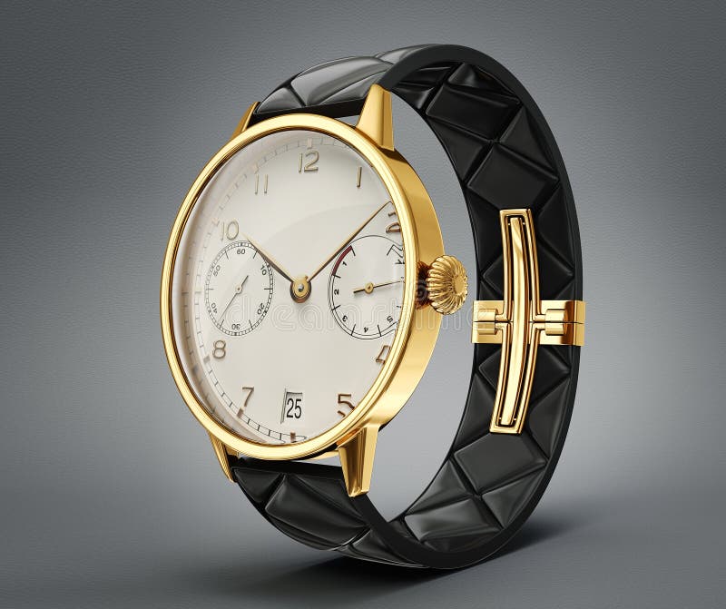 Gold Watch Isolated on White Background. 3D Round Clock Icon. Cartoon ...