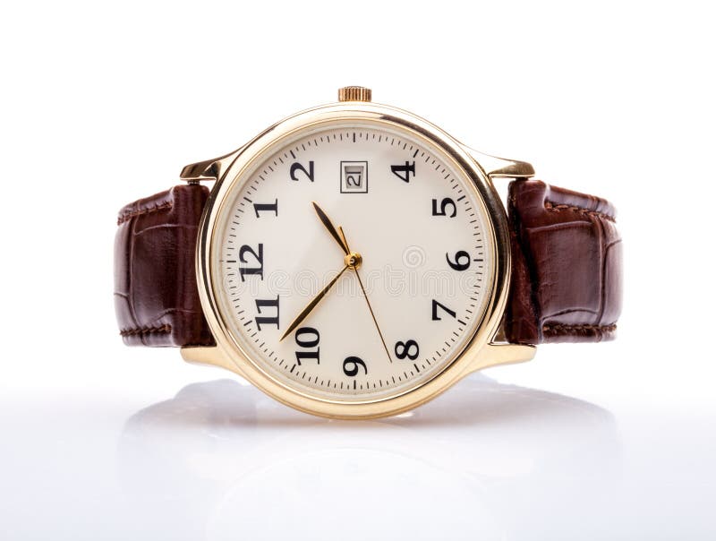 Gold watch leather strap stock photo. Image of hands - 31297366