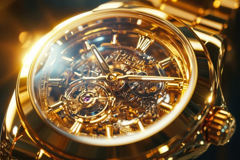 Gold Watch with a Skeleton on the Face Stock Image - Image of roman ...