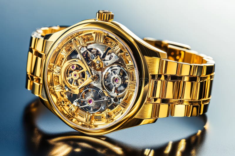 Gold Watch with a Skeleton on the Face Stock Photo - Image of detail ...