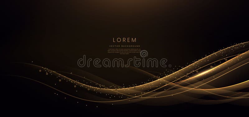 Gold Wave Lines on Dark Background with Lighting Effect and Glitter ...