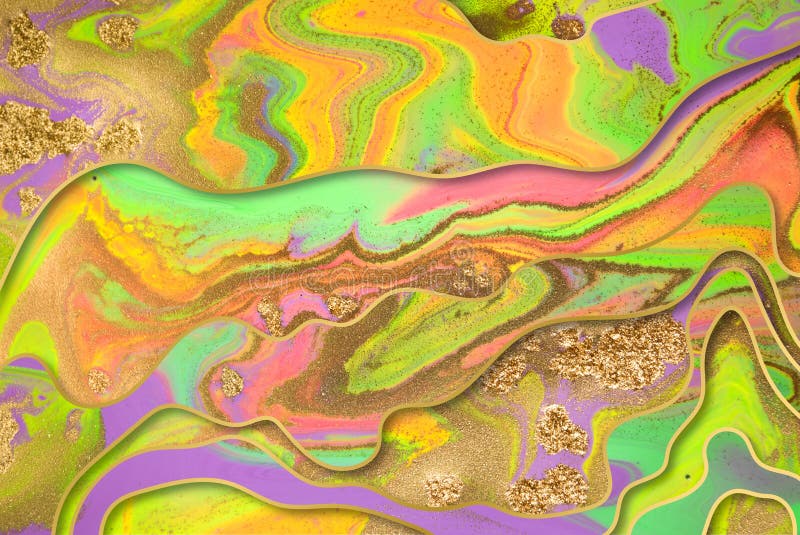 Gold Waves Layers Abstract Psychedelic Background Stock Image - Image ...