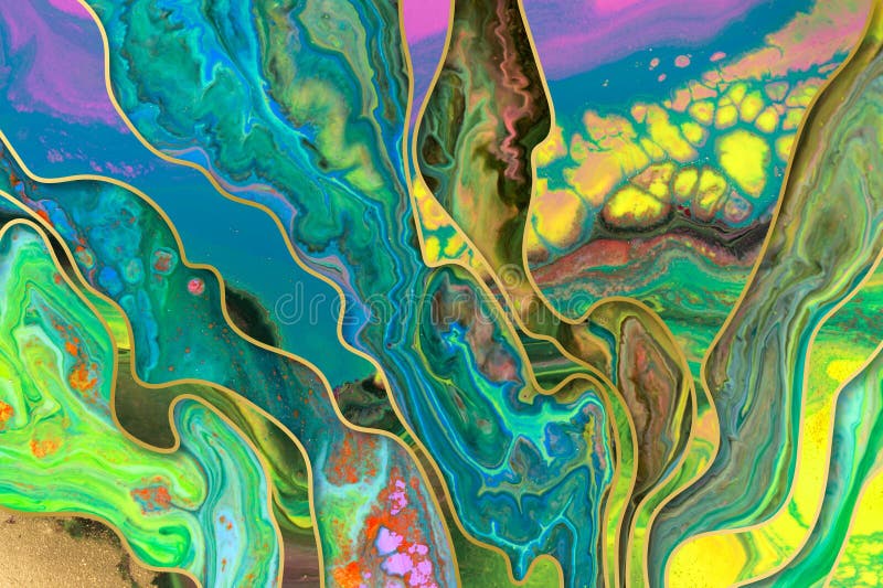 Gold Waves Layers Abstract Psychedelic Background Stock Image - Image ...