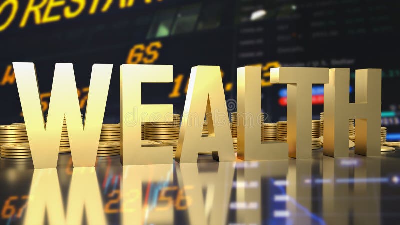 The Gold Wealth Text and Gold Coins for Business Concept 3d Rendering ...