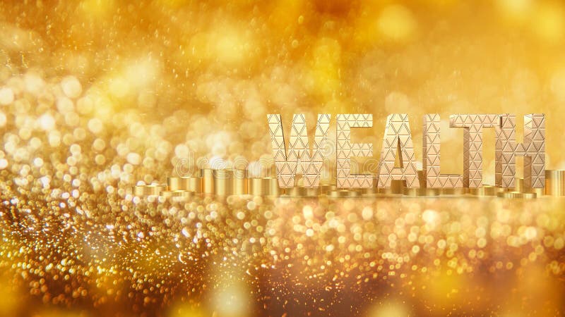 The Gold Wealth Text and Coins 3d Rendering Stock Illustration ...