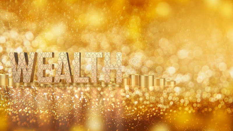 The Gold Wealth Text and Coins 3d Rendering Stock Illustration ...