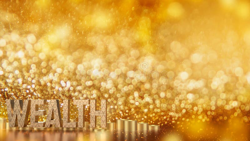 The Gold Wealth Text and Coins 3d Rendering Stock Illustration ...