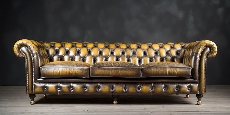 Gold Weathered Leather Chesterfield Sofa Stock Illustration ...