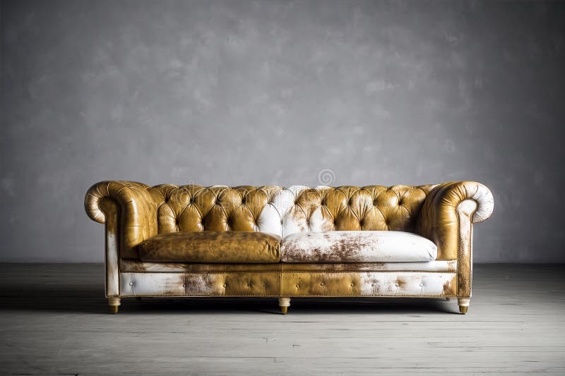 Gold Weathered Leather Chesterfield Sofa Stock Illustration ...