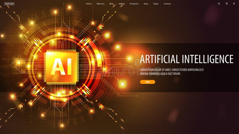 Gold Web Banner with Artificial Intelligence Computer Database Concept ...