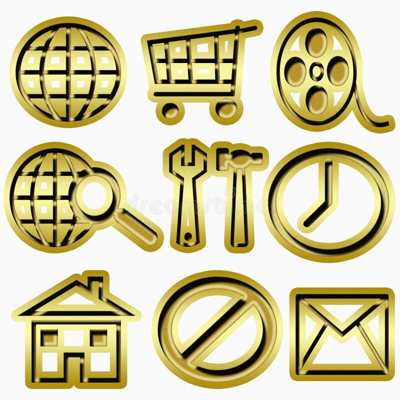 Gold Luxury Basic Web Icons V2 Stock Vector - Illustration of magnifier ...