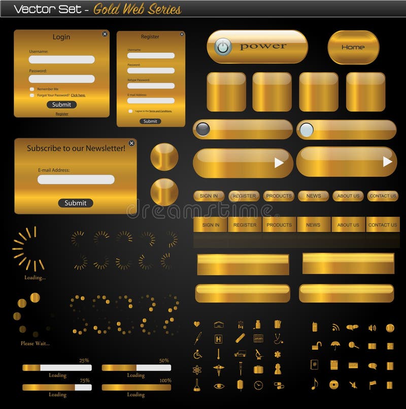 Gold Web Set Illustration stock illustration. Illustration of element ...
