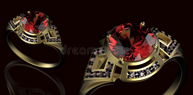 Gold Wedding Ring with Diamond Stock Illustration - Illustration of ...
