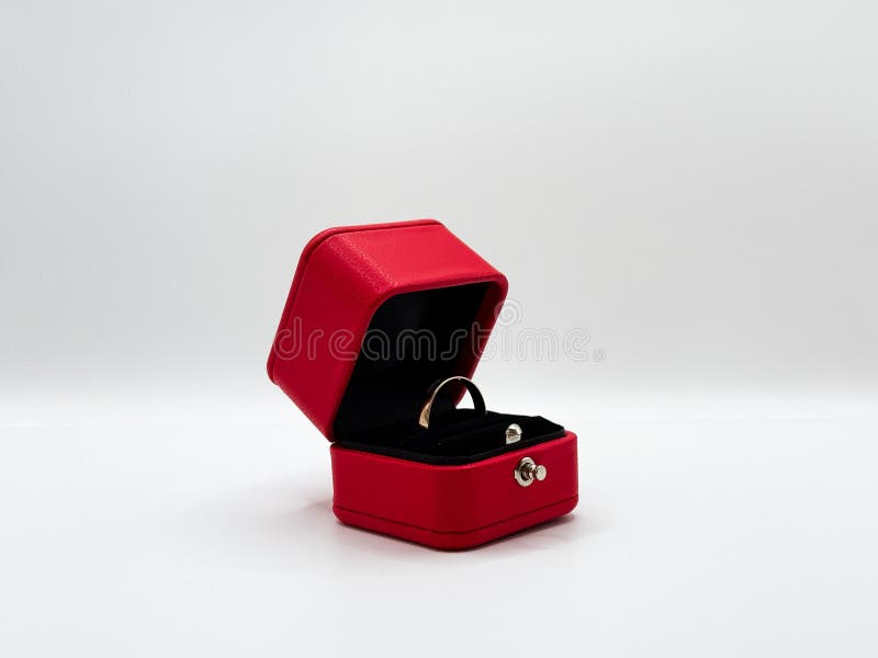 Gold Wedding Ring without Diamonds in Red Wedding Ring Box in Open ...