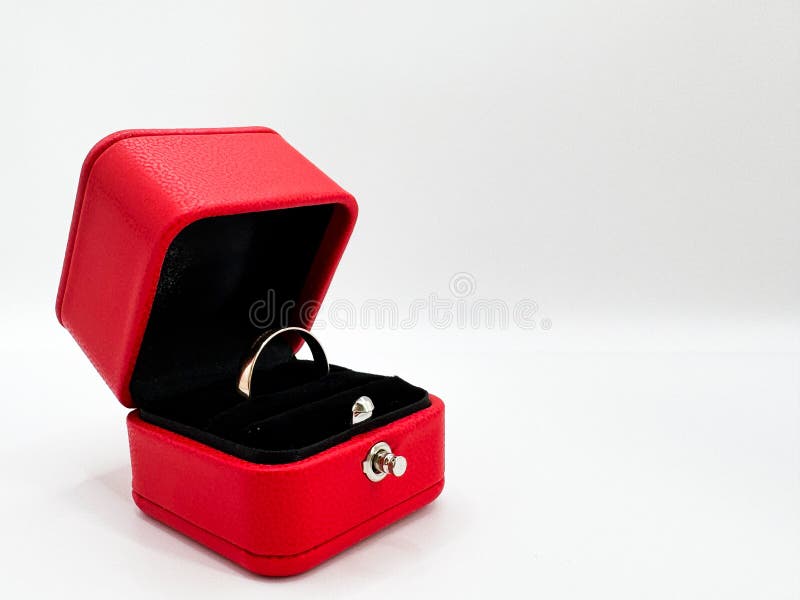 Gold Wedding Ring without Diamonds in Red Wedding Ring Box in Open ...