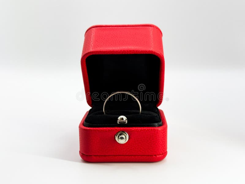 Gold Wedding Ring without Diamonds in Red Wedding Ring Box in Open ...