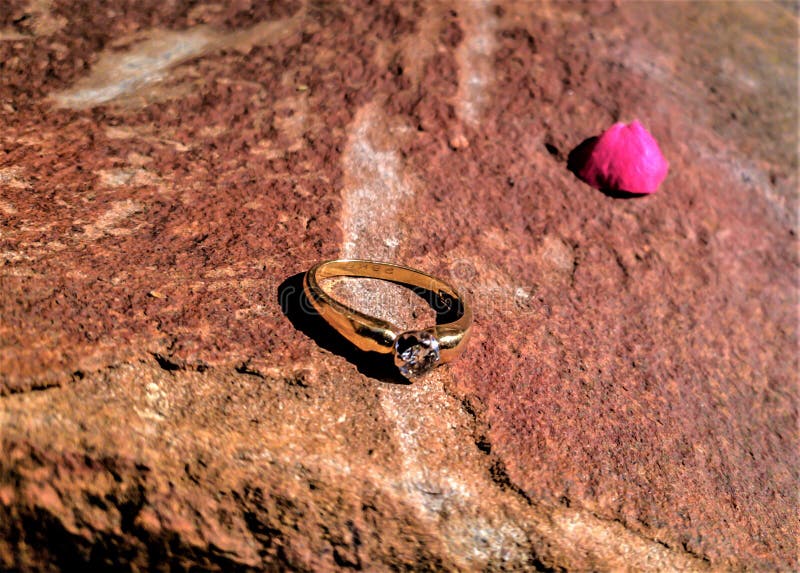 Gold Wedding Ring on a Rock Surface Stock Photo - Image of head, form ...