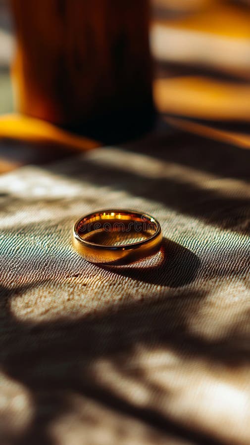 A Gold Wedding Ring Sitting on Top of a Table Stock Photo - Image of ...