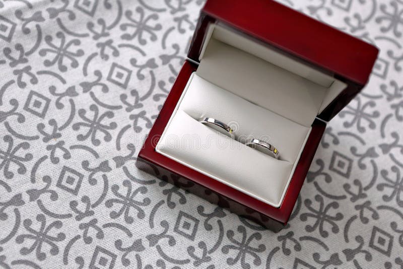 Gold Wedding Rings in the Box with Space for Text Stock Photo - Image ...