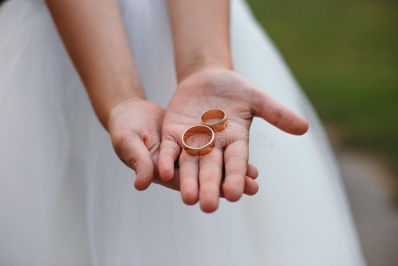 Gold Wedding Rings are on the Bride`s Hand Stock Image - Image of ...