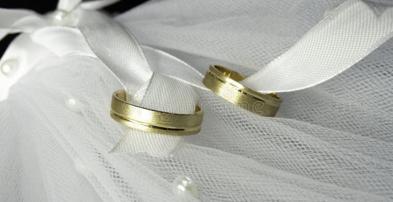 Gold Wedding Rings White Bow Ribbon Stock Image - Image of husband ...