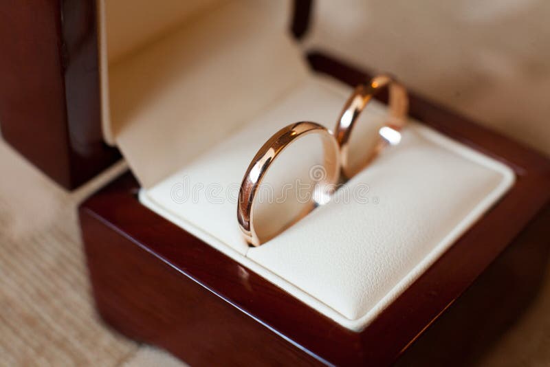Gold Wedding Rings in a Wooden Box Stock Photo - Image of beauty ...