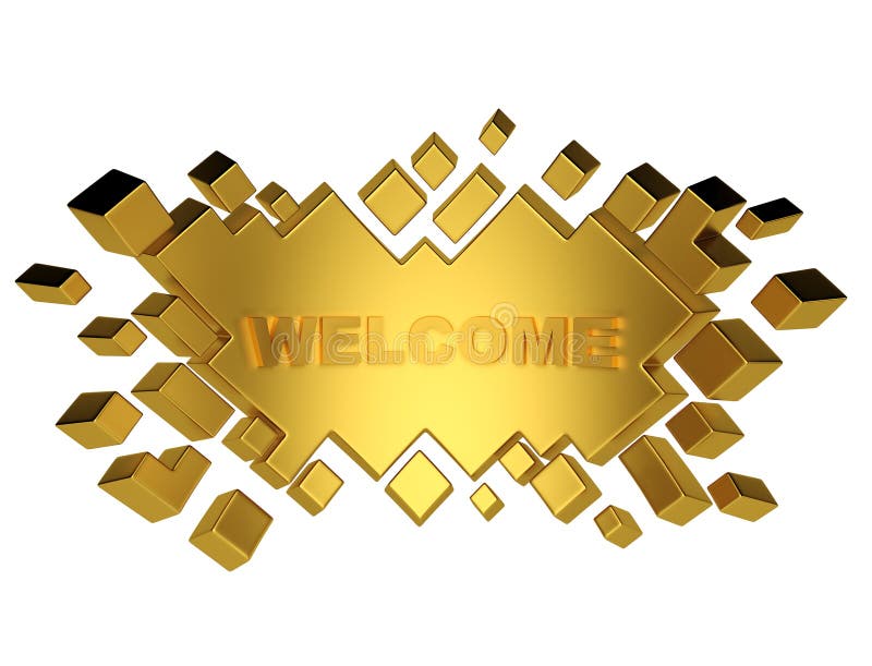 Gold Welcome Geometric Background from Cubes. 3d Render Stock ...