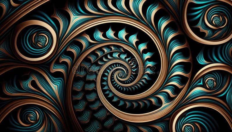 Gold White and Blue Abstract Recursive Spiral Texture Pattern ...