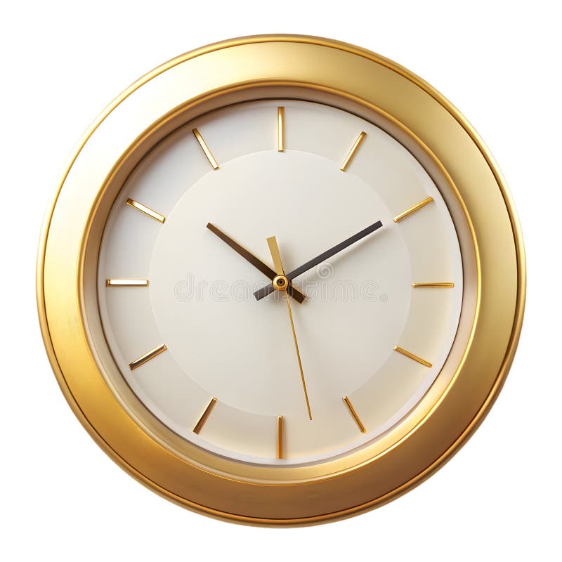 Gold and White Clock Isolated on White Background Stock Illustration ...