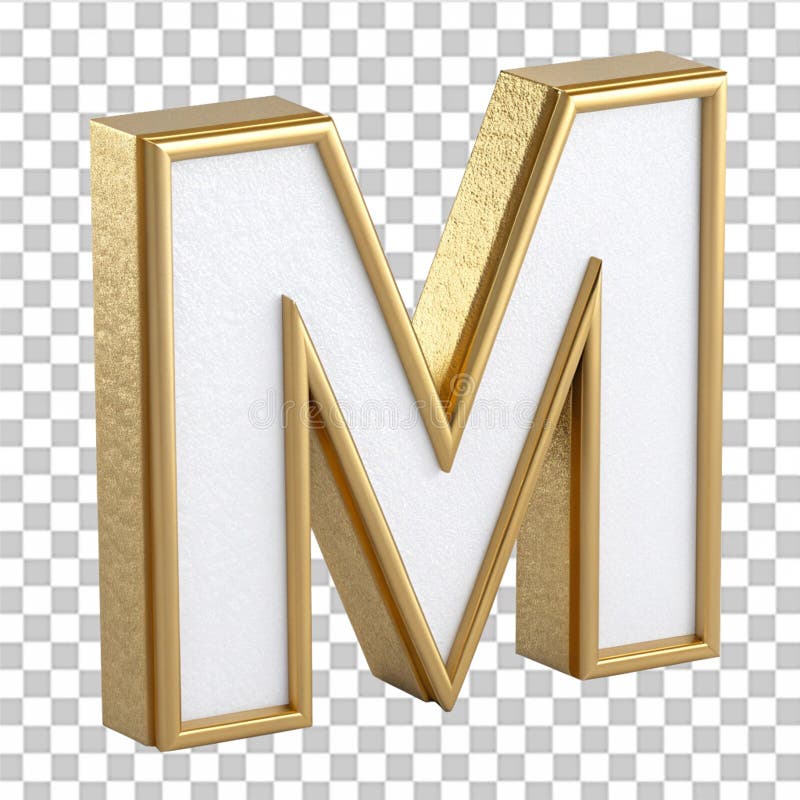 Gold and White 3D Letter M with Metallic Finish Stock Illustration ...
