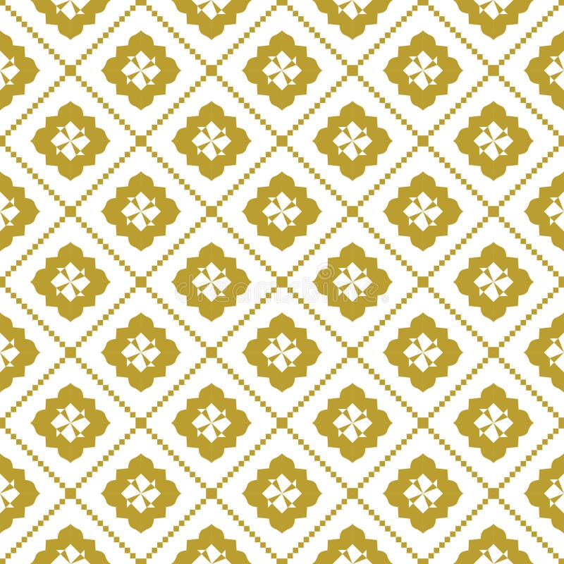 Gold on White Geometric Tile with Diamond Line Seamless Repeat Pattern ...