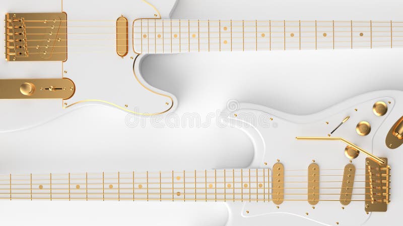 Gold and White Guitar Instruments on White Background 3d Rendering ...