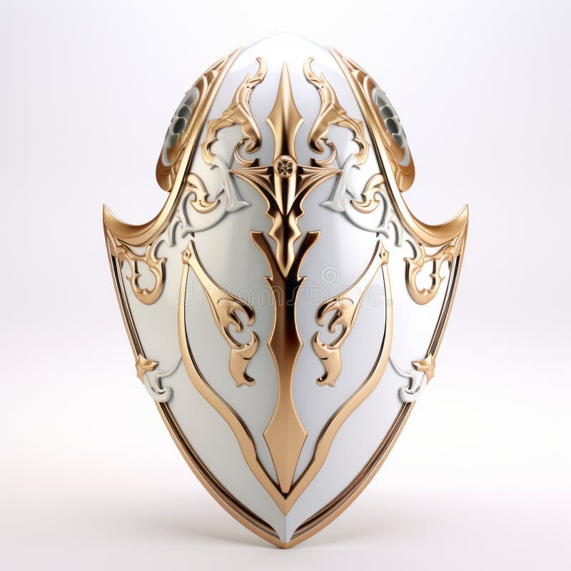 Gold and White Ornate Shield with Distinctive Character Design Stock ...