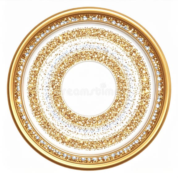 Gold and White Round Glitter Frame with Diamonds Stock Illustration ...