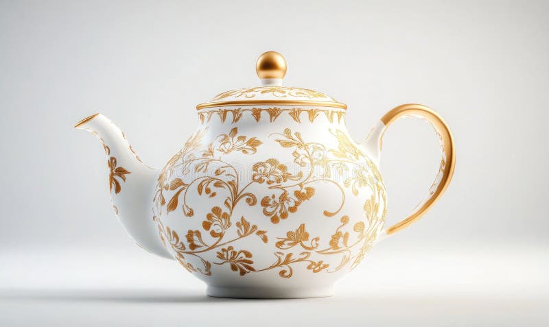 A Gold and White Tea Pot with a Floral Design Stock Illustration ...