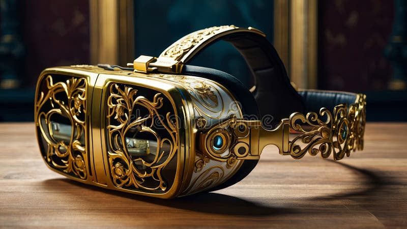 A Gold and White Virtual Reality Headset with a Gold Band Stock ...
