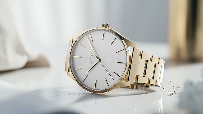 Gold White Watch Black Face Sits Table Stock Photos - Free & Royalty ...