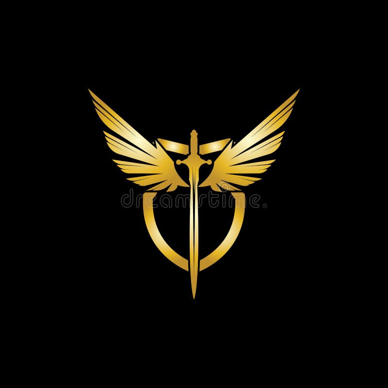 Gold Winged Sword with Shield Vector Icon Stock Vector - Illustration ...